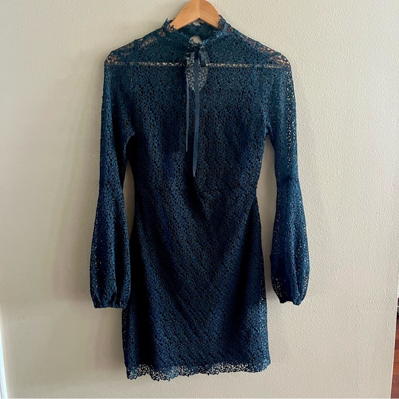 Zara | Dresses | Nwt Zara Green Lace Pattern Dress With Bow | Poshmark